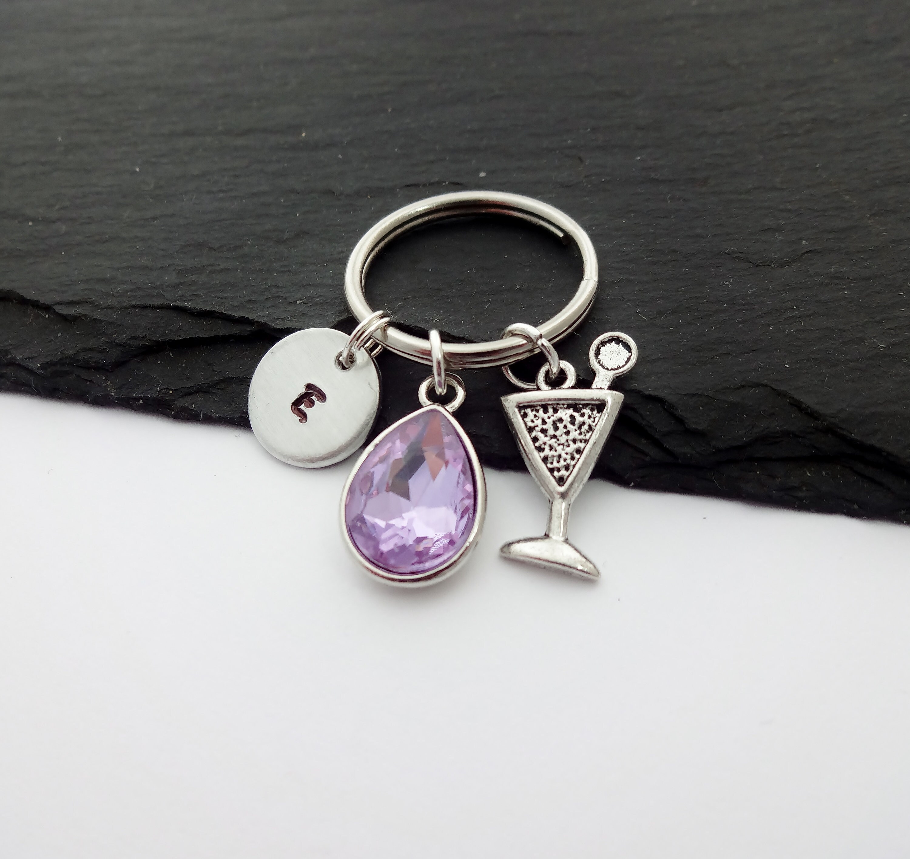 Cocktail Keychain Initial Charm Keyring Cocktail Keyring | Etsy