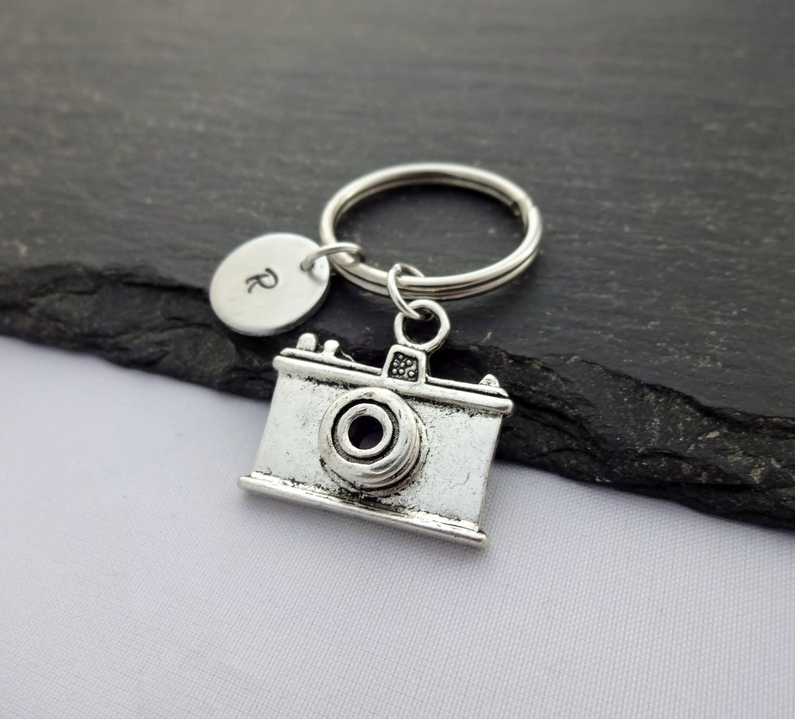 Camera Keyring, Initial Keyring, Photographer Keyring, Hand Stamped ...