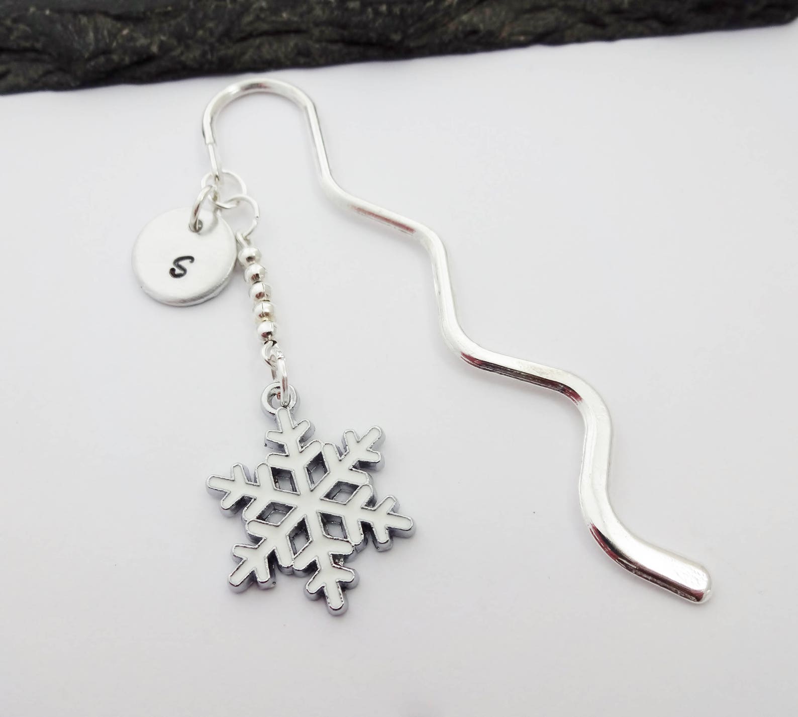 Initial Snowflake Bookmark, Christmas Bookmark, Charm, Hand Stamped ...