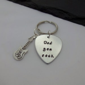 Dad You Rock Keyring, Dad Keyring, Hand Stamped Keyring, Guitar Pick ...