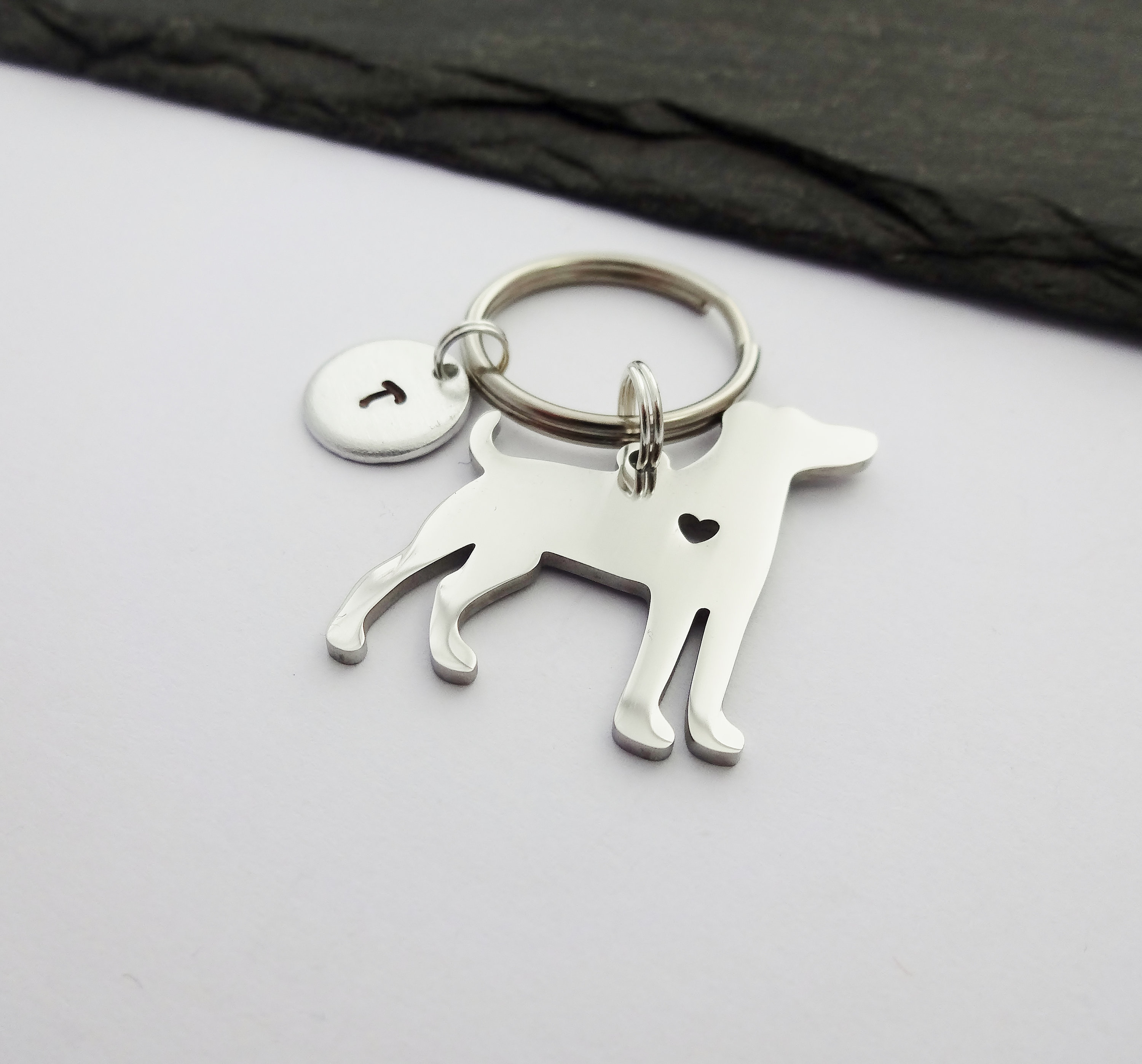 Dog Keyring, Initial Keyring, Hand Stamped Keyring, Pet Keyring, Charm ...