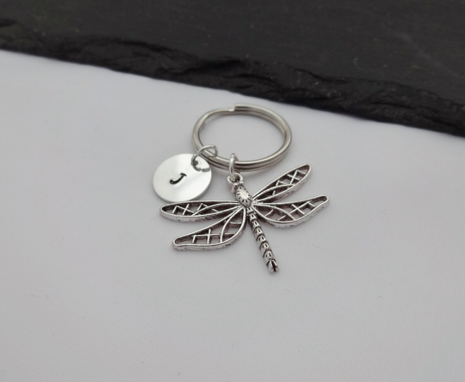 Dragonfly Keychain Initial Dragonfly Keyring Hand Stamped - Etsy