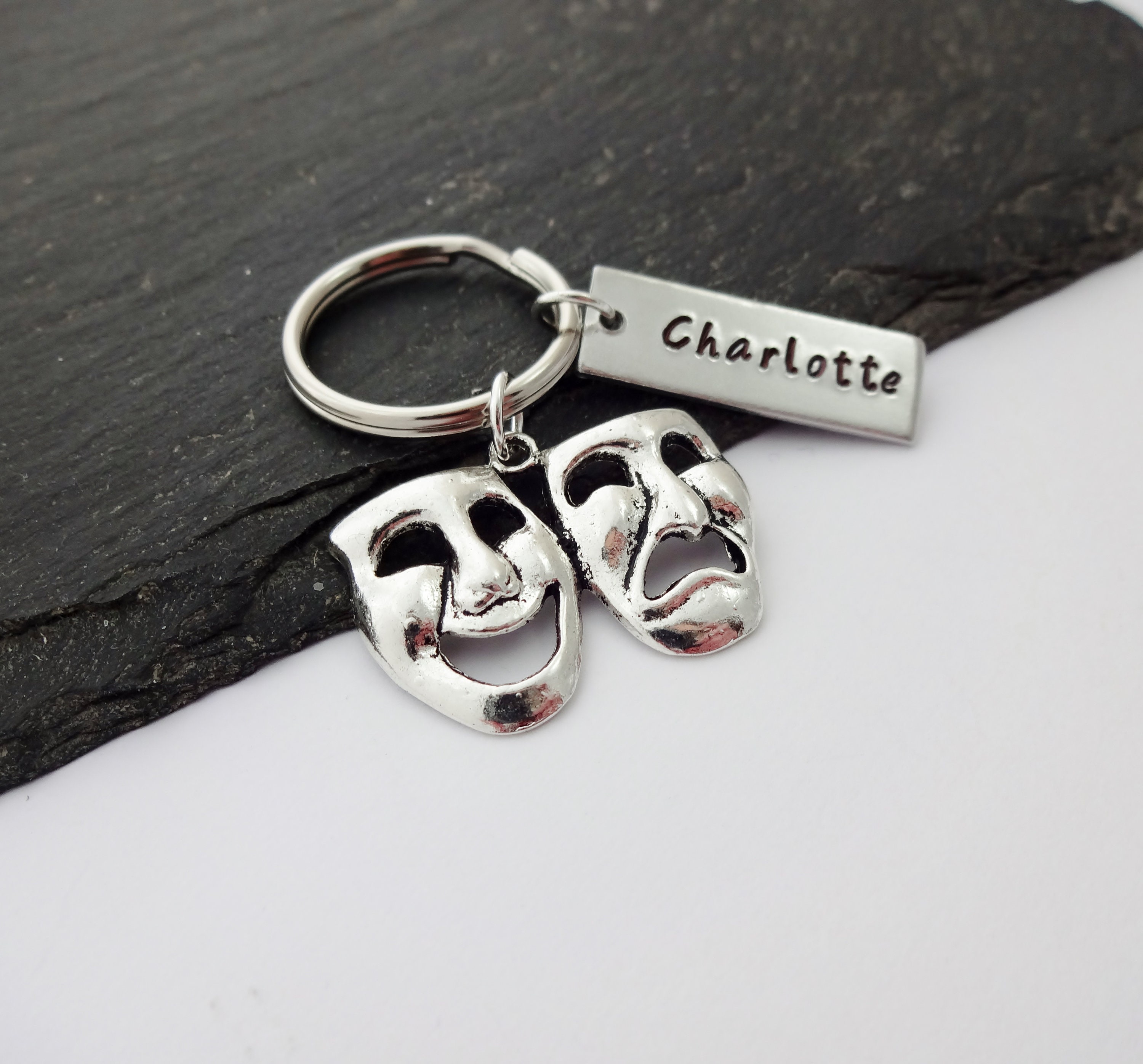 Comedy Tragedy Masks Keychain Theatre Keyring Name Keyring | Etsy
