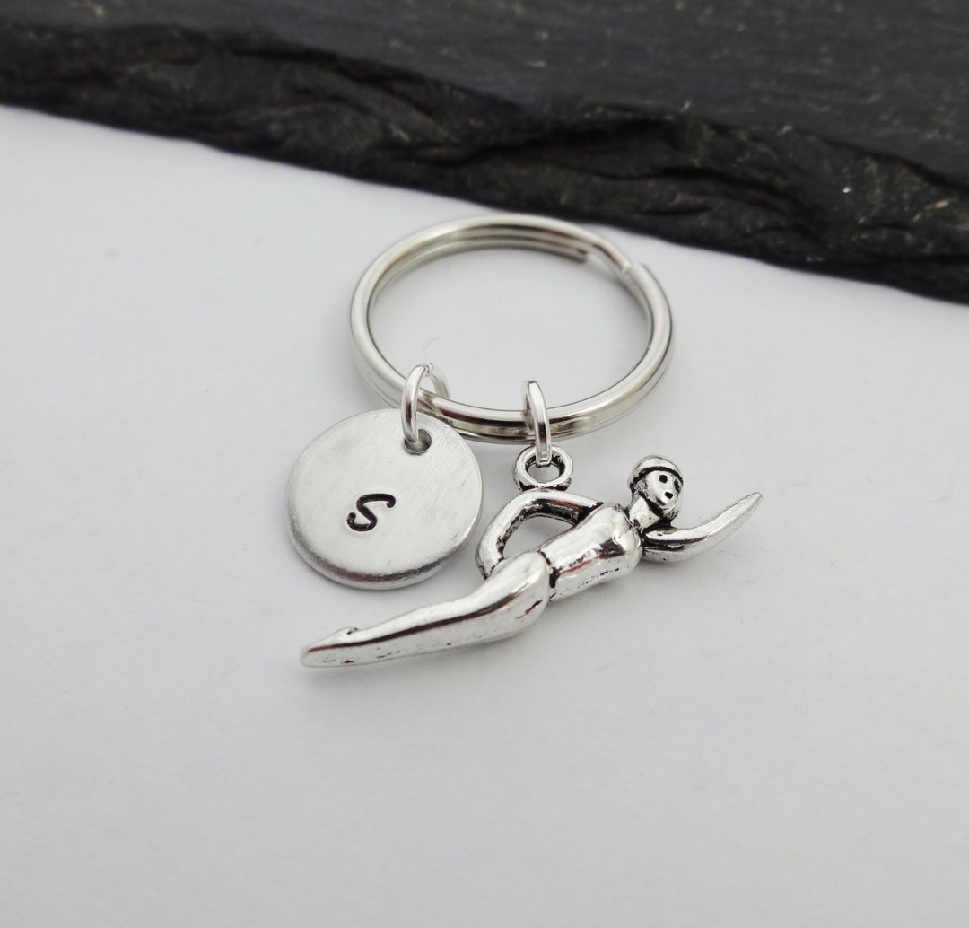 Swimming Keyring, Initial Swimming Keyring, Swimming Keychain, Swimmer ...