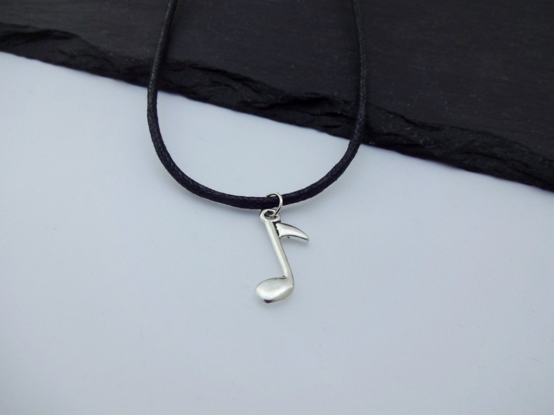 Music Choker Necklace, Music Note Choker, Charm Necklace, Black Cord ...