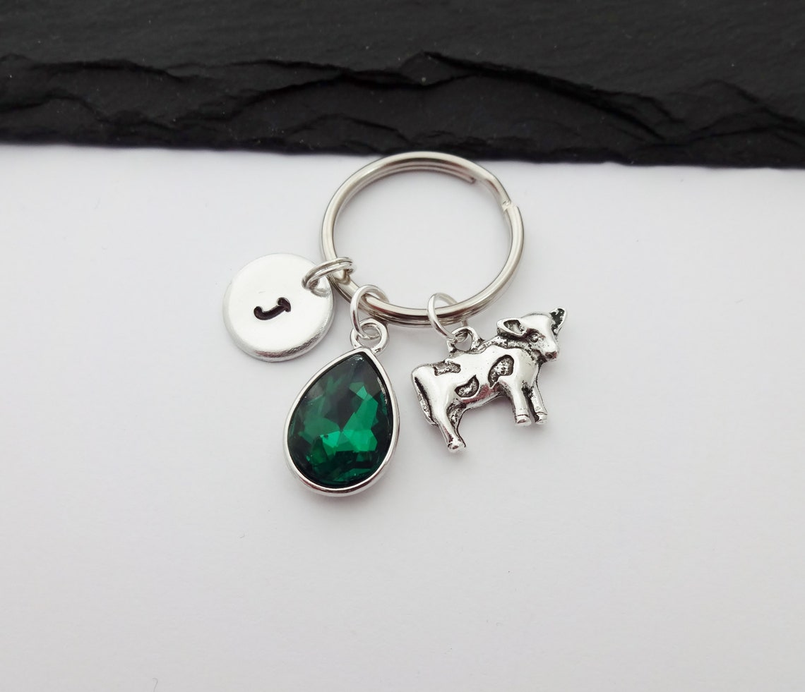 Cow Keyring, Farm Gifts, Cow Keychain, Personalised Charm Keyring, Hand ...