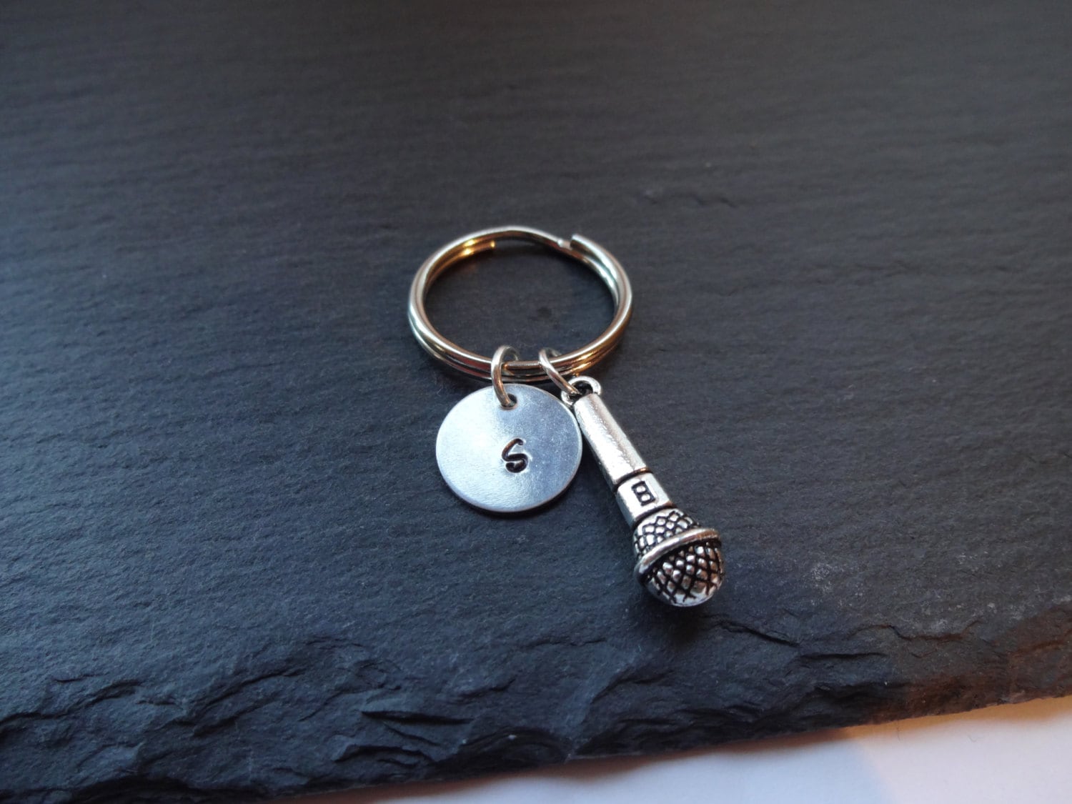 Initial Microphone Keyring, Hand Stamped Keyring, Microphone Keyring ...