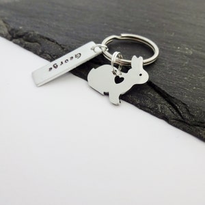 Rabbit Keyring, Name Keychain, Hand Stamped, Pet Owner, Personalised ...