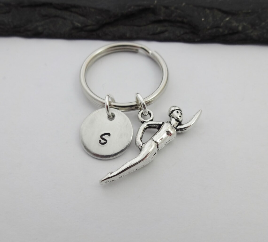 Swimming Keyring, Initial Swimming Keyring, Swimming Keychain, Swimmer ...
