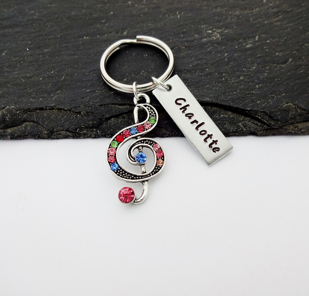Treble Clef Keychain, Music Note Keyring, Music Gift, Hand Stamped Name ...
