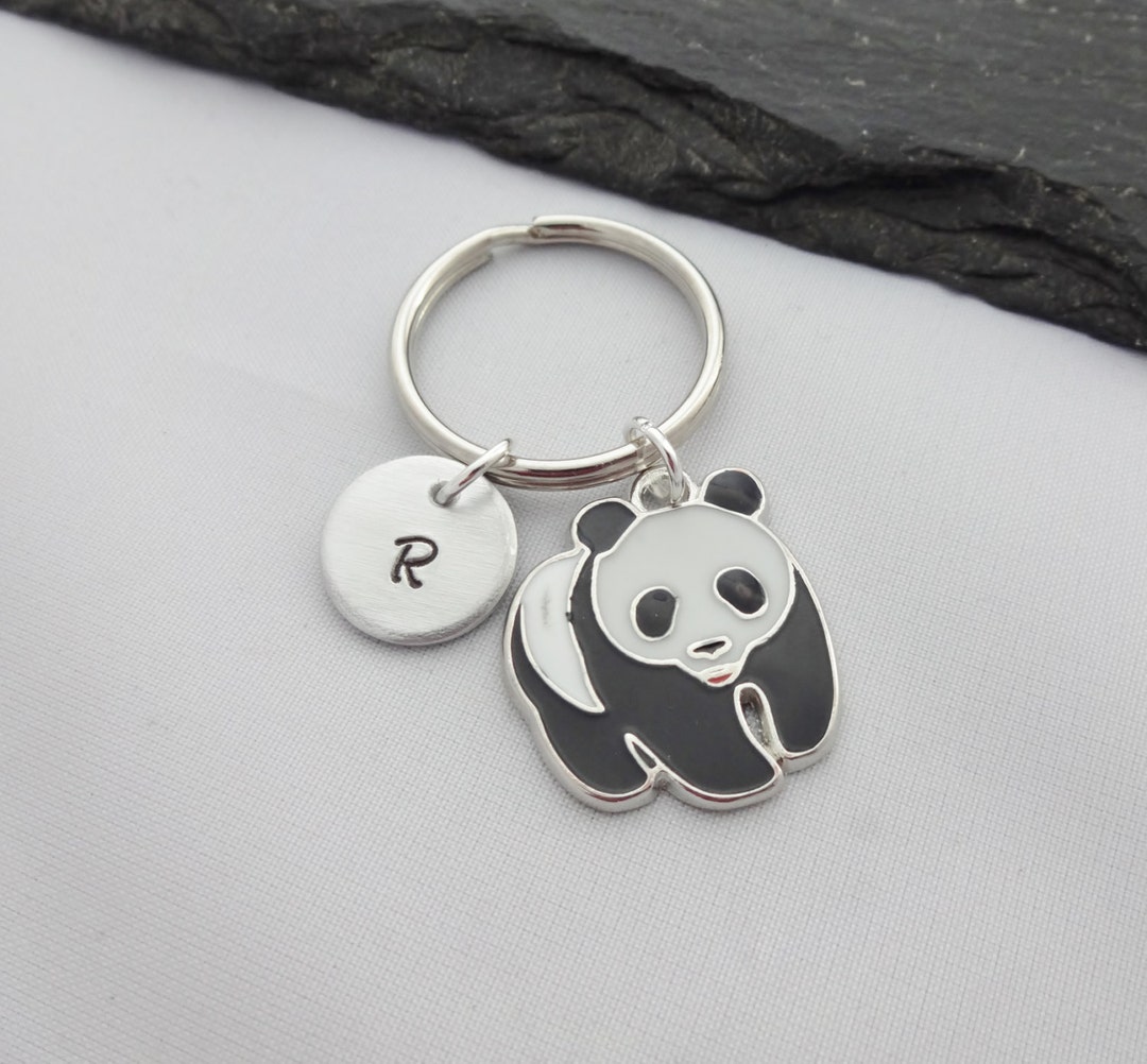 Panda Keychain, Panda Keyring, Initial Keyring, Hand Stamped, Charm ...