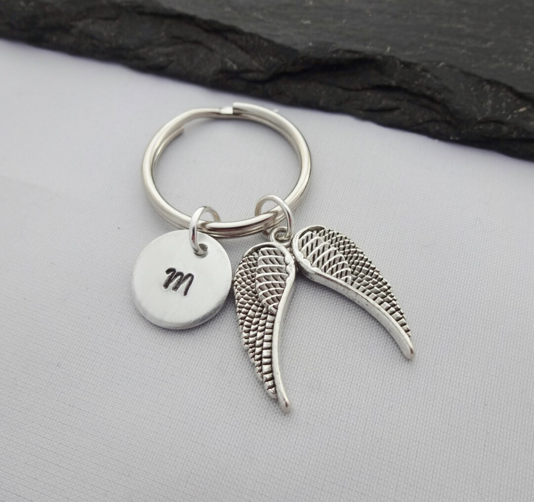 Angel Wings Keyring, Initial Angel Wings Keyring, Angel Keyring, Hand ...