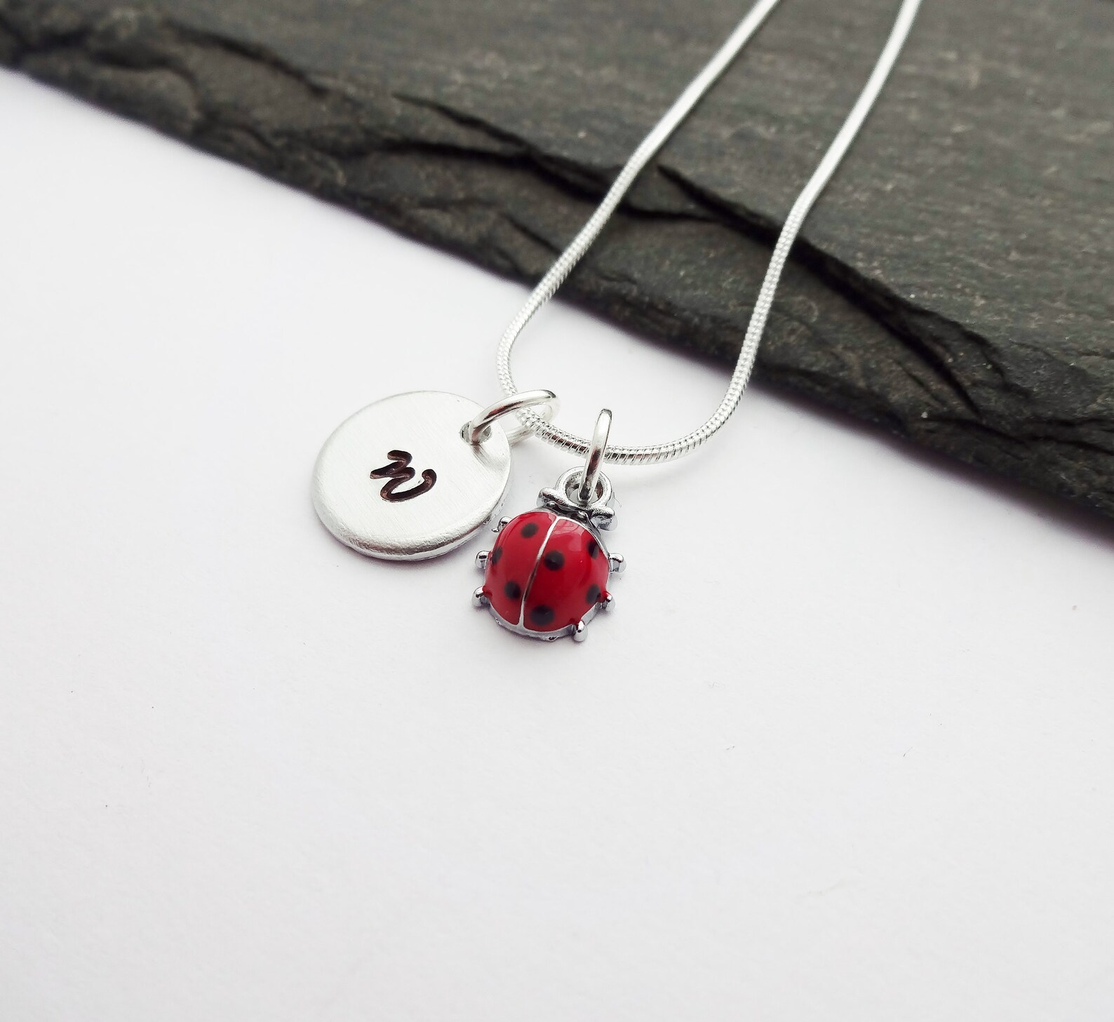 Ladybird Necklace Initial Necklace Charm Necklace Ladybug - Etsy