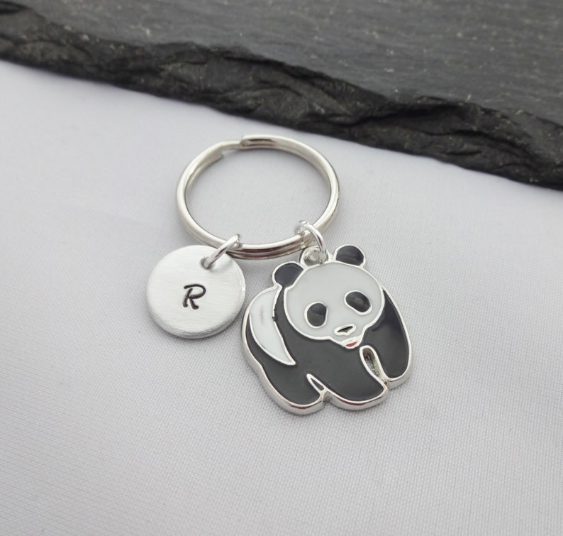 Panda Keychain Panda Keyring Initial Keyring Hand Stamped - Etsy UK