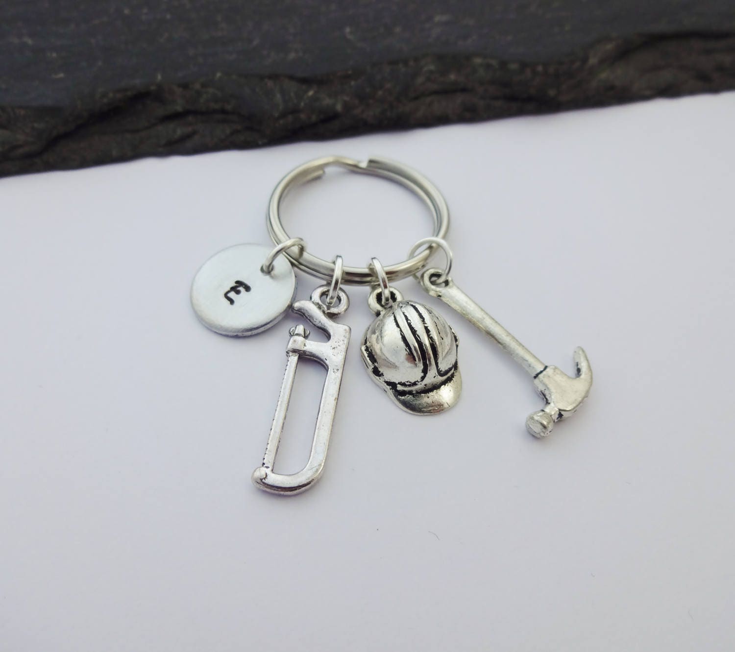 Builder Keyring, Initial Keychain, Builder Gift, Tool Keyring, Hand ...