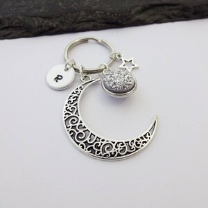 Moon Keychain Star Keyring Crescent Moon Initial Keyring - Etsy