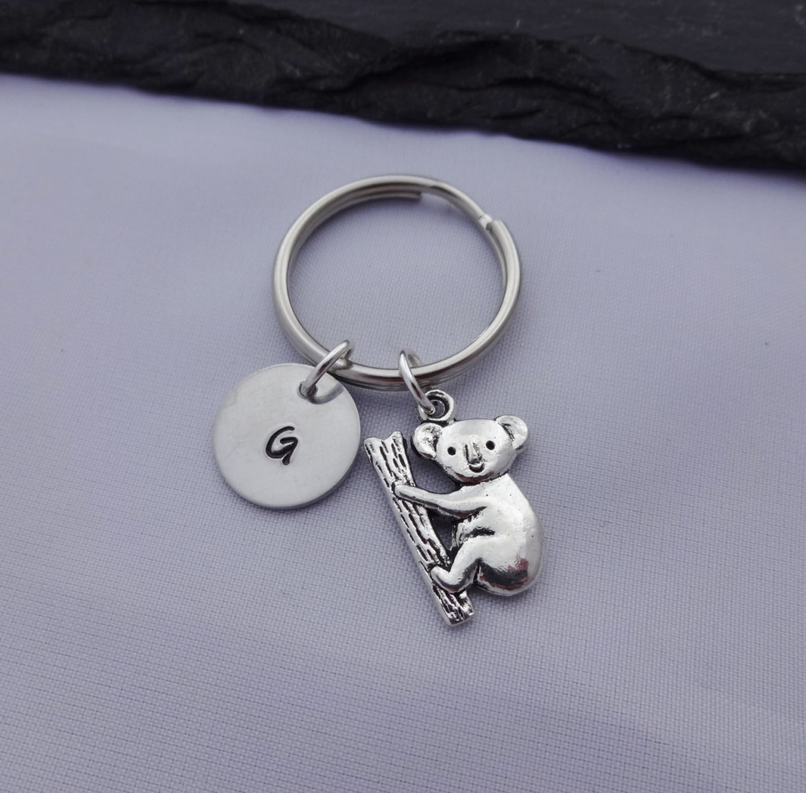 Initial Koala Keyring, Koala Bear Keyring, Hand Stamped Keyring, Koala ...
