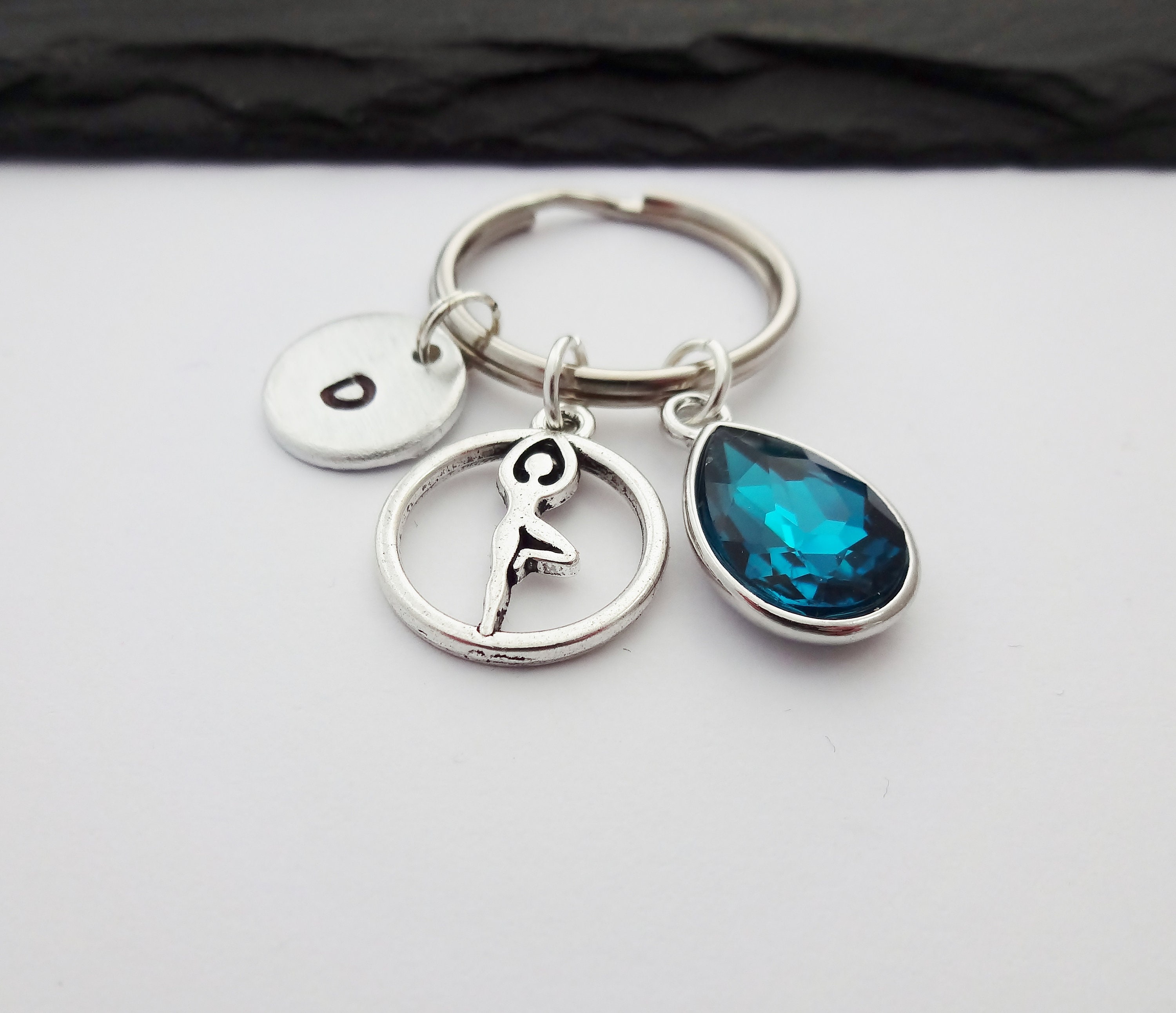 Yoga Keychain, Initial Yoga Keyring, Meditation Keyring, Hand Stamped ...