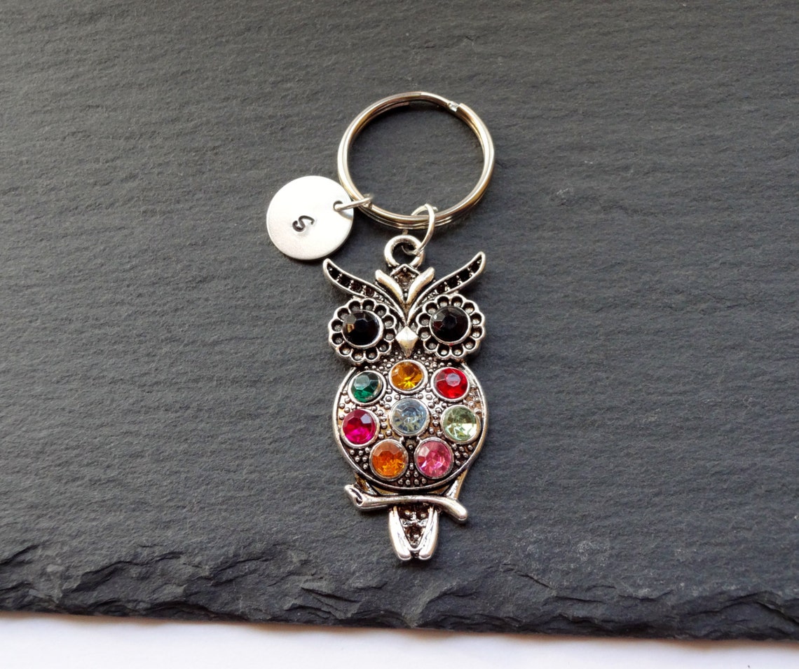 Owl Keyring Hand Stamped Keyring Initial Owl Keyring Animal - Etsy UK