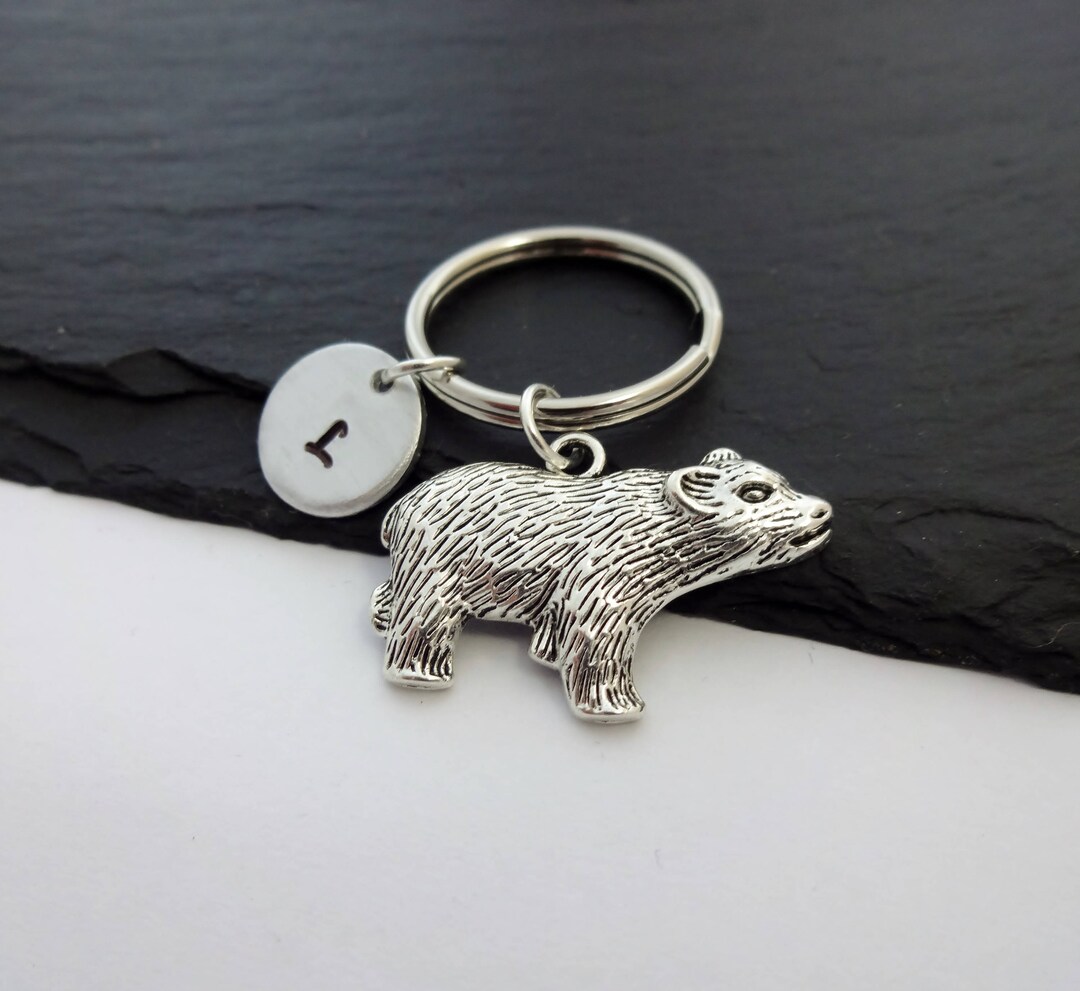 Bear Keyring, Hand Stamped Keyring, Bear Keychain, Charm Keyring ...