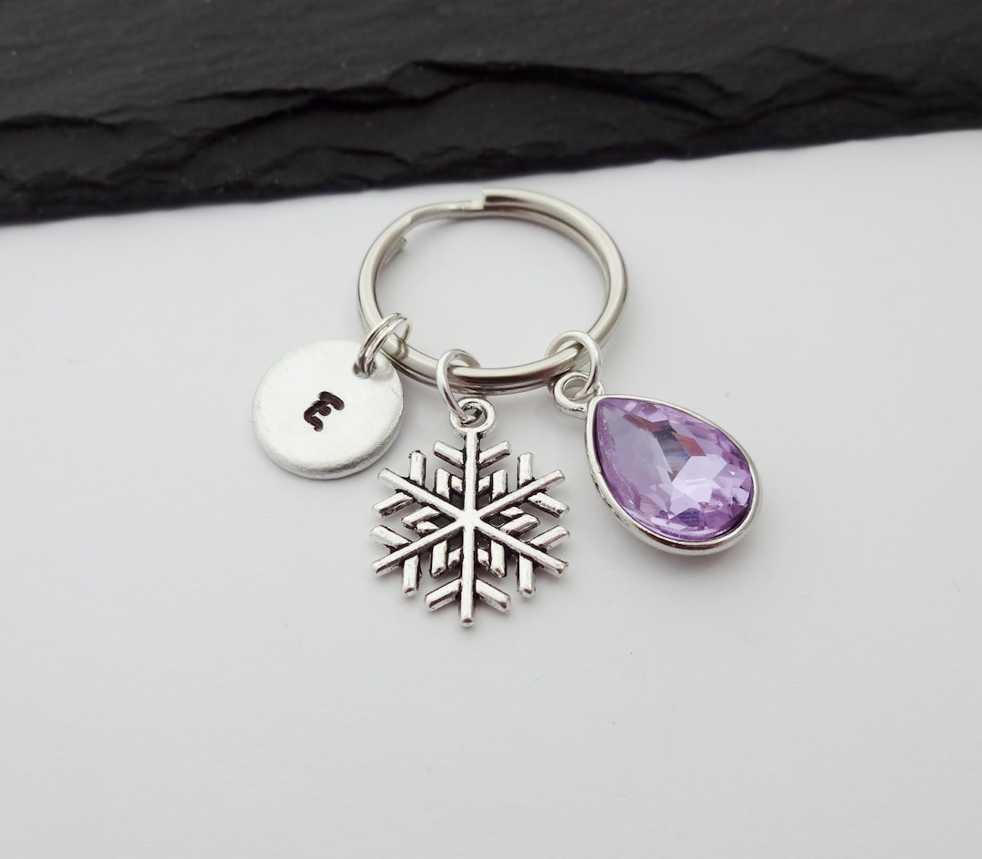 Snowflake Keychain, Initial Keyring, Snow Keyring, Hand Stamped, Winter ...