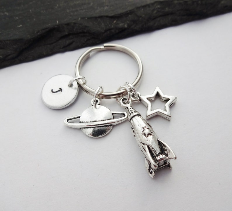 Space Keyring Rocket Gift Space Keychain Initial Keyring - Etsy Canada