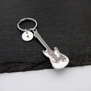Guitar Keyring, Initial Keyring, Hand Stamped, Music Keyring, Music ...