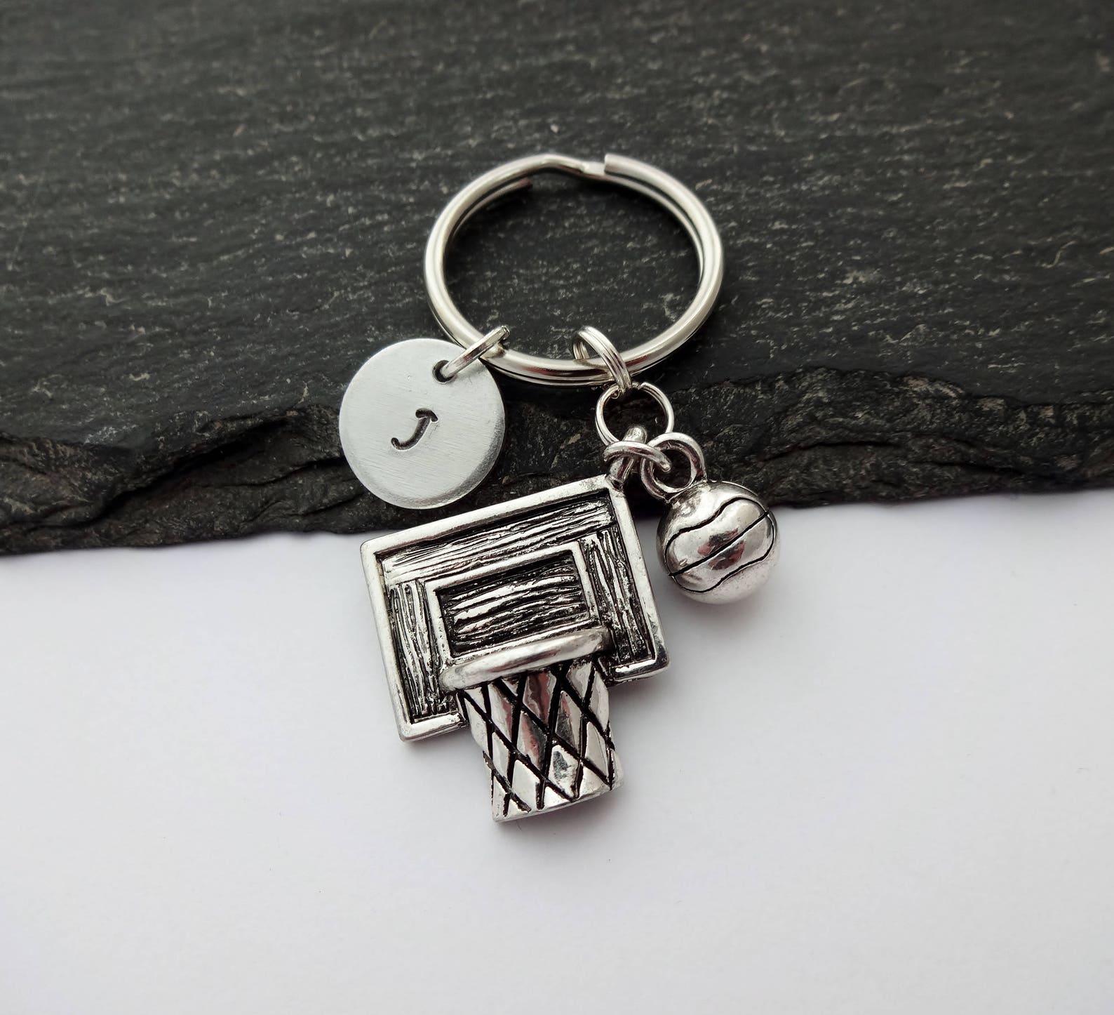 Basketball Keychain Initial Keyring Basketball Keyring - Etsy