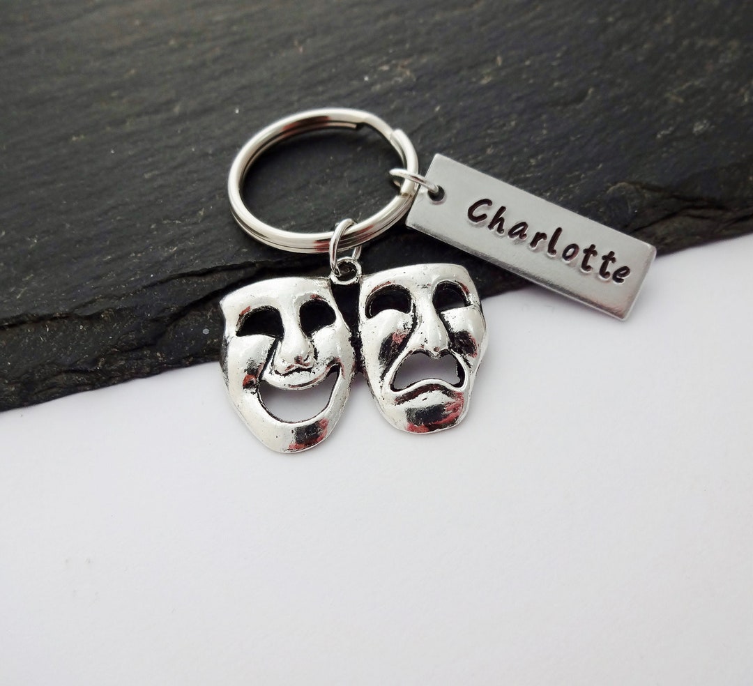 Comedy Tragedy Masks Keychain, Theatre Keyring, Name Keyring, Drama ...