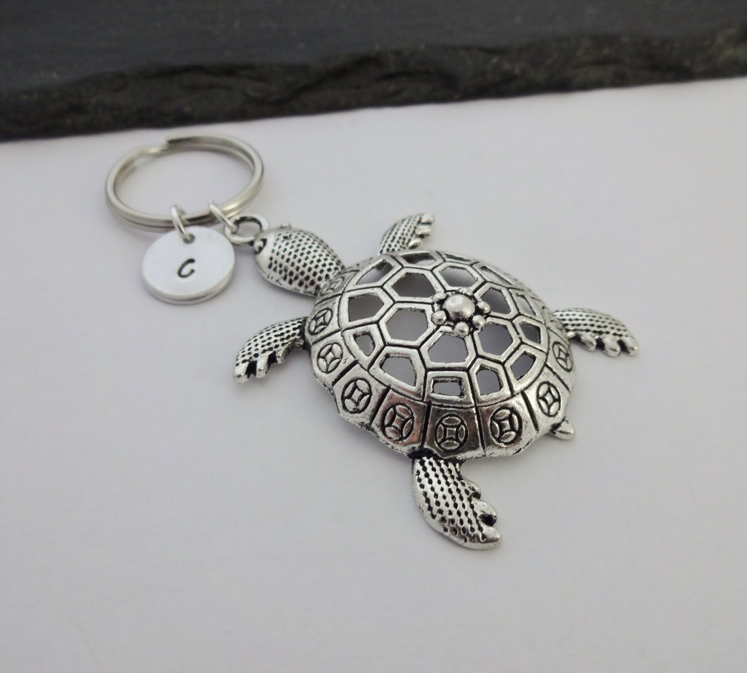 Turtle Keyring Turtle Keychain Initial Keyring Turtle Gift - Etsy UK