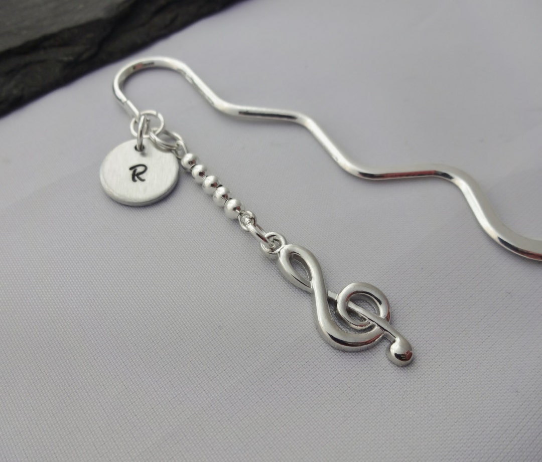 Initial Treble Clef Bookmark, Music Bookmark, Charm, Hand Stamped ...