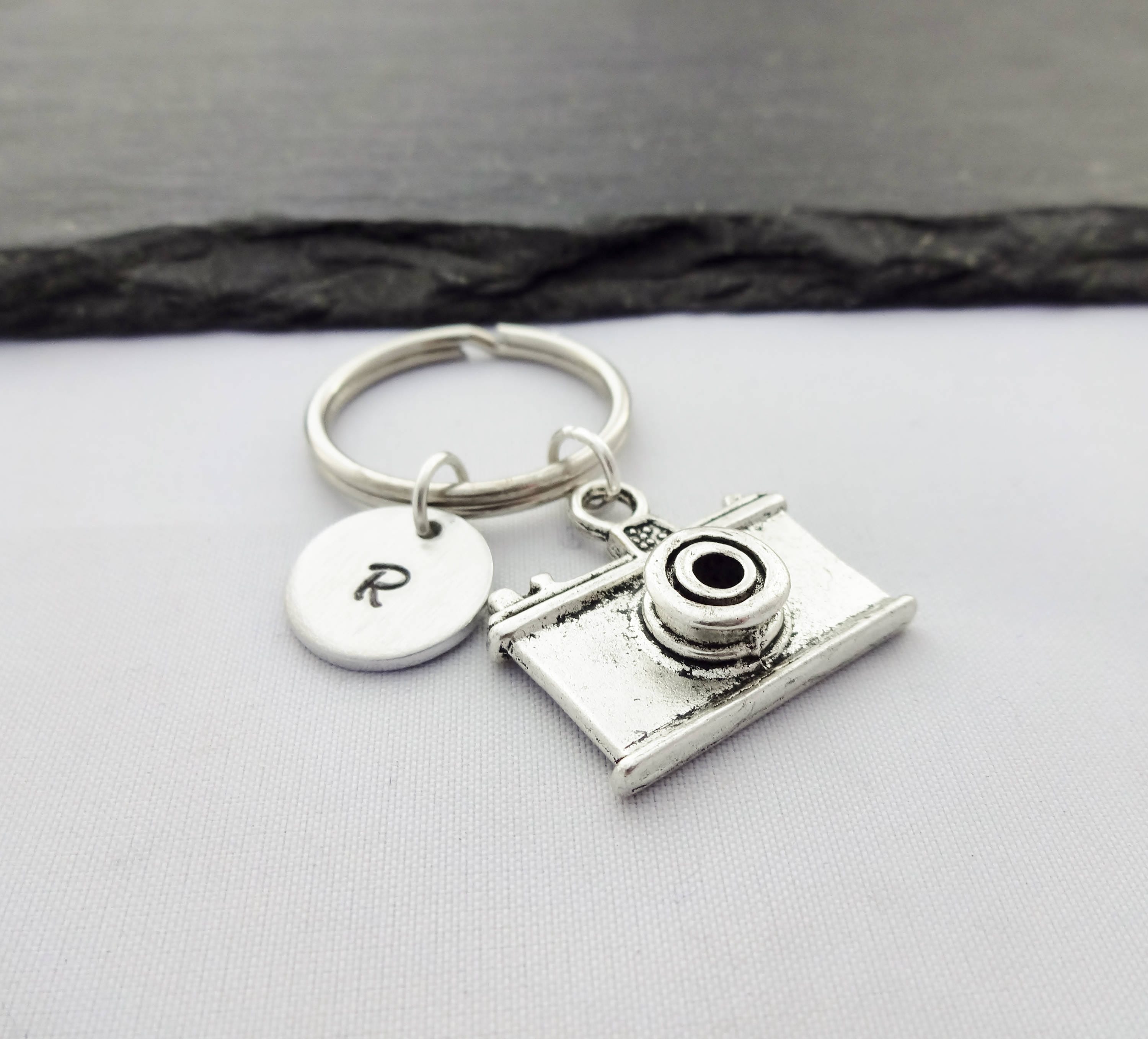 Camera Keyring, Initial Keyring, Photographer Keyring, Hand Stamped ...