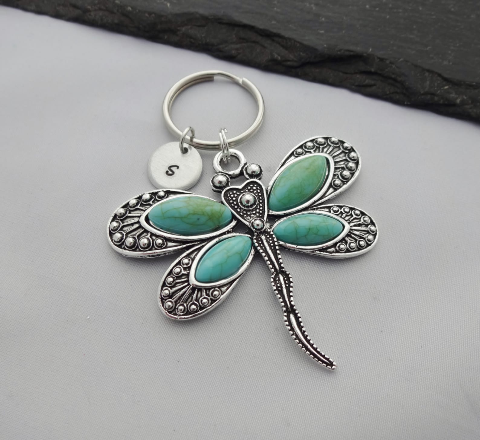 Dragonfly Keyring Initial Dragonfly Keyring Hand Stamped | Etsy