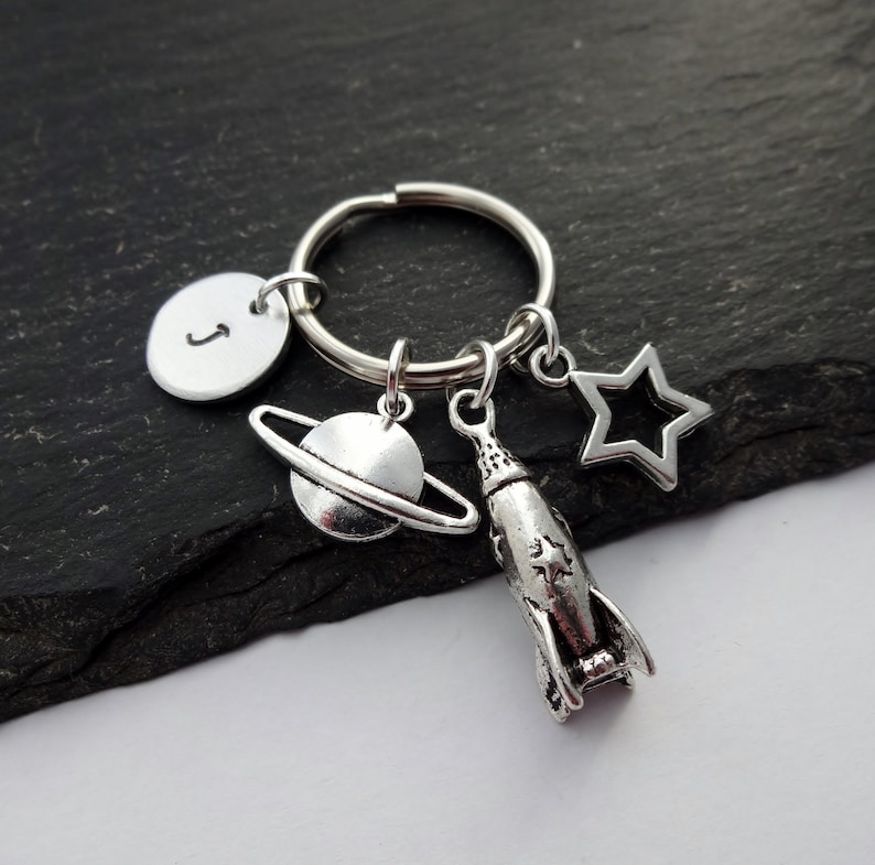 Space Keyring Rocket Gift Space Keychain Initial Keyring - Etsy Canada