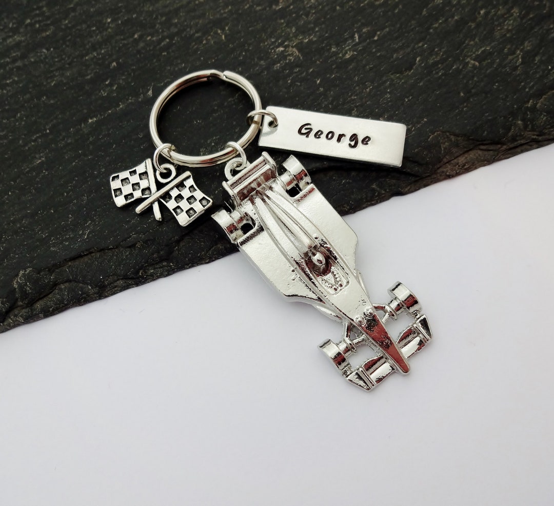 Personalised Racing Car Keyring, Racing Gifts, Car Charm Keychain, Name ...