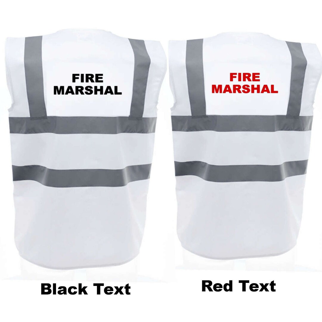 Fire Marshal White Adult Vests Hi Visibility Reflective Printed Hiviz ...