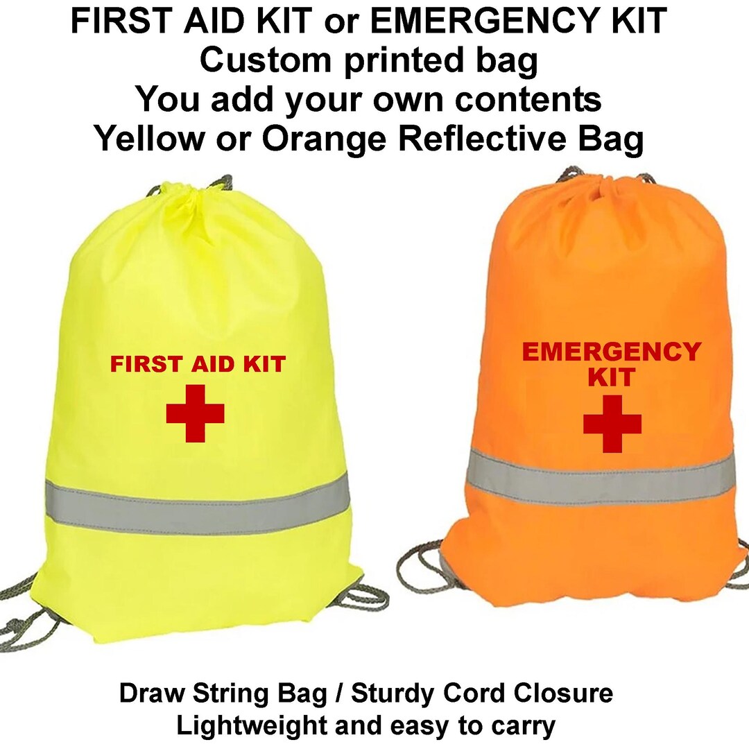 Yellow Orange Bag Printed FIRST AID or EMERGENCY Draw String Cord ...
