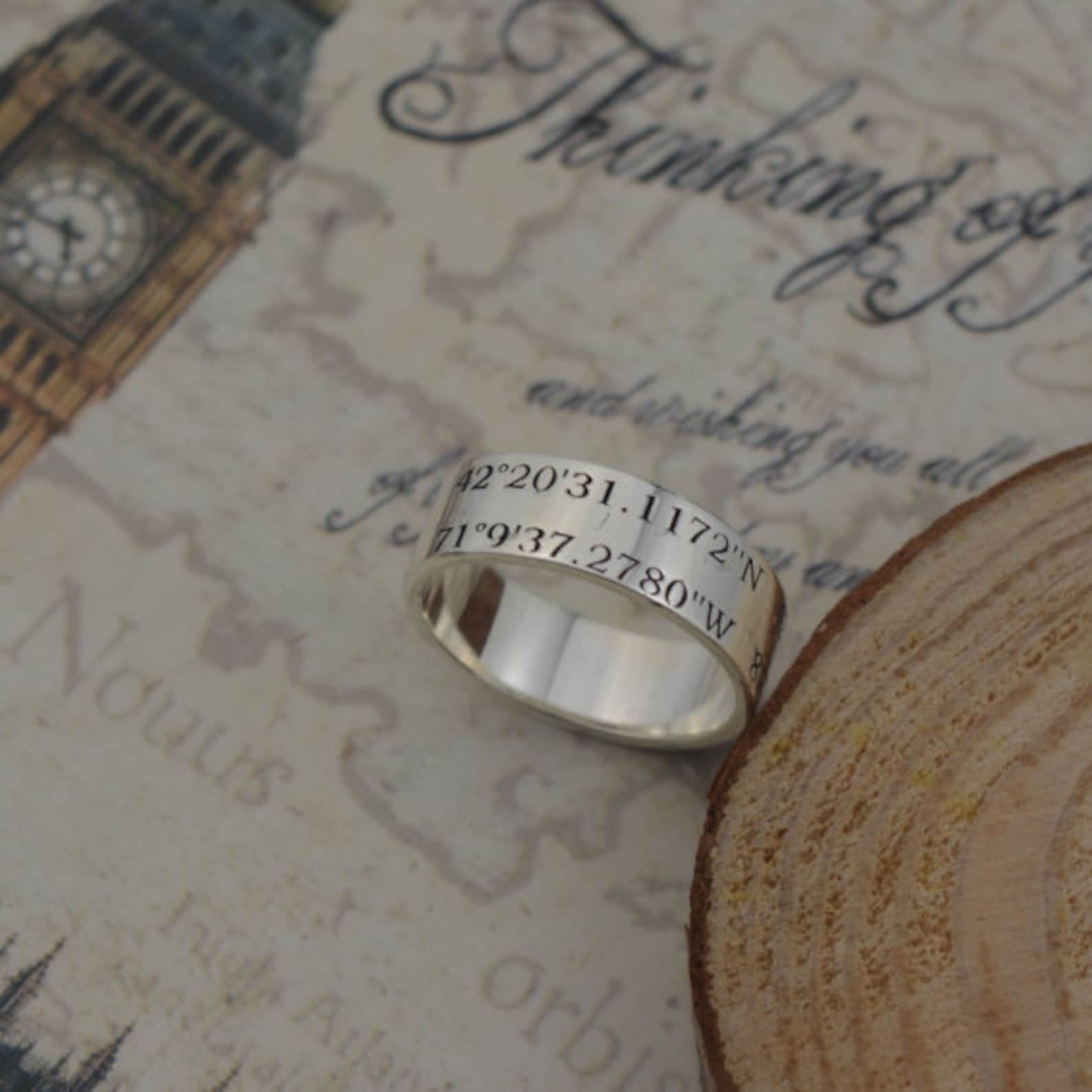 Sterling Silver Latitude Longitude Ring,location Ring,coordinates Ring ...