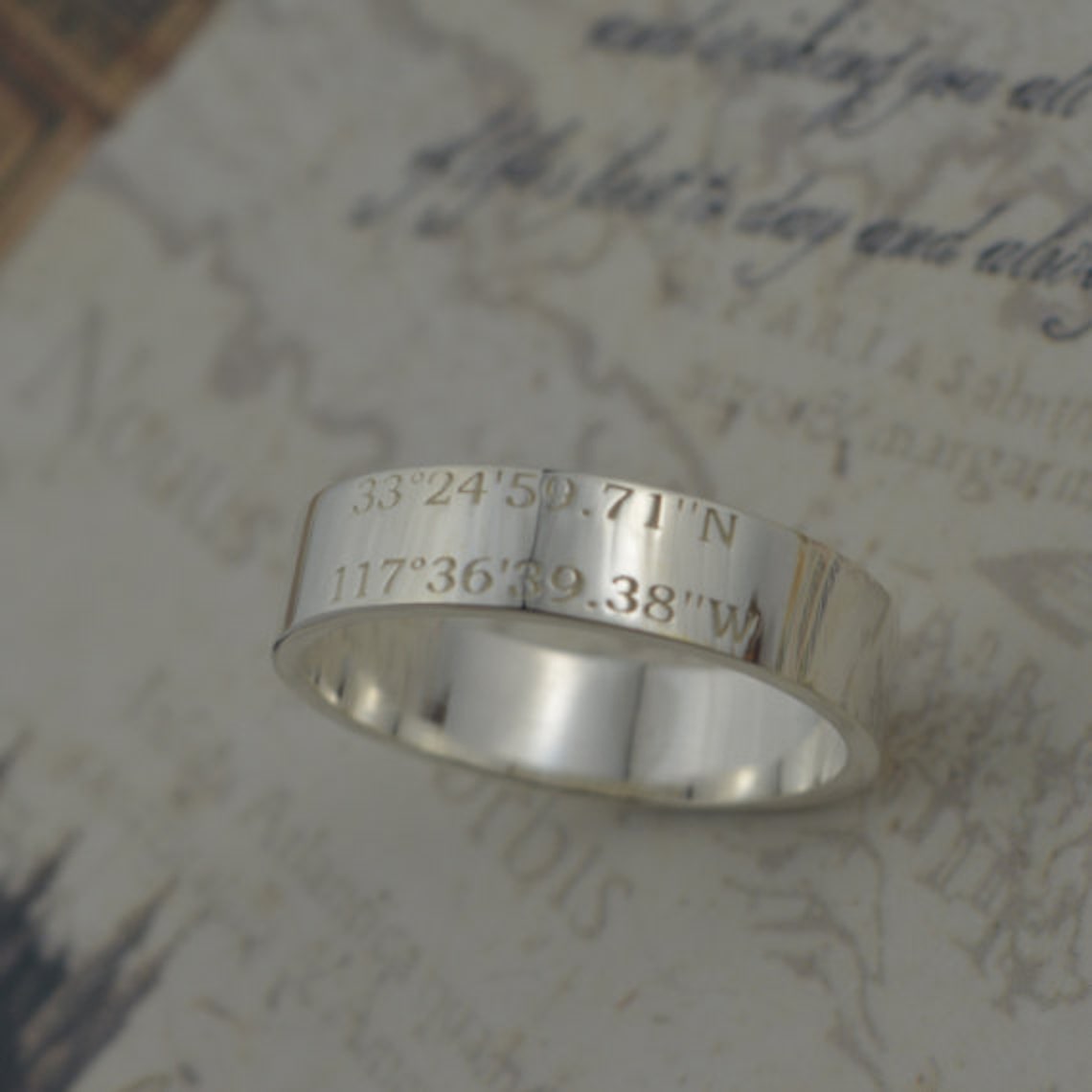 Sterling Silver Latitude Longitude Ring,location Ring,coordinates Ring ...