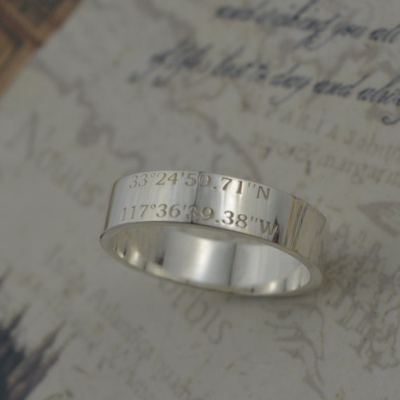 Sterling Silver Latitude Longitude Ring,location Ring,coordinates Ring ...