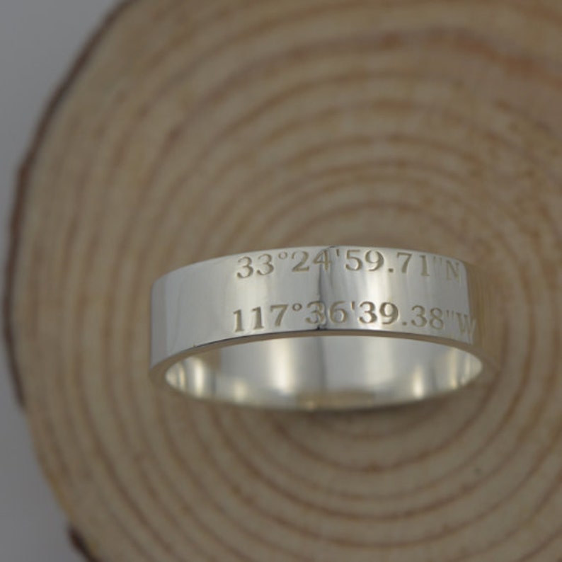 Sterling Silver Latitude Longitude Ring,location Ring,coordinates Ring ...
