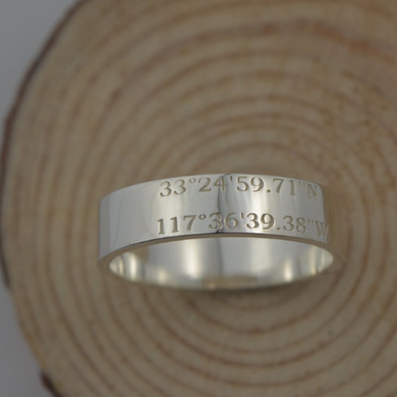 Sterling Silver Latitude Longitude Ring,location Ring,coordinates Ring ...