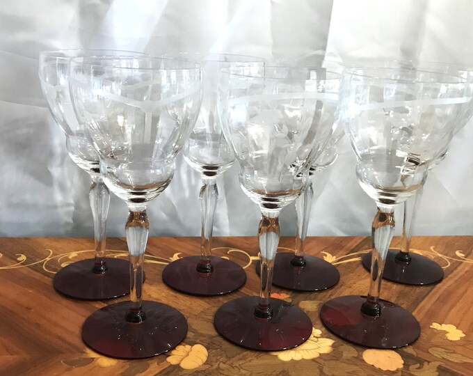 Vintage Louie Weston Classic Etched Floral Crystal Optic Wine or Water ...