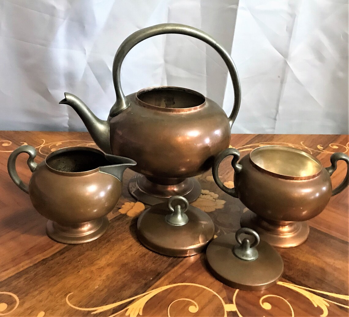 Vintage Viking Copper Tea Pot Sugar & Creamer Tea Service - Etsy