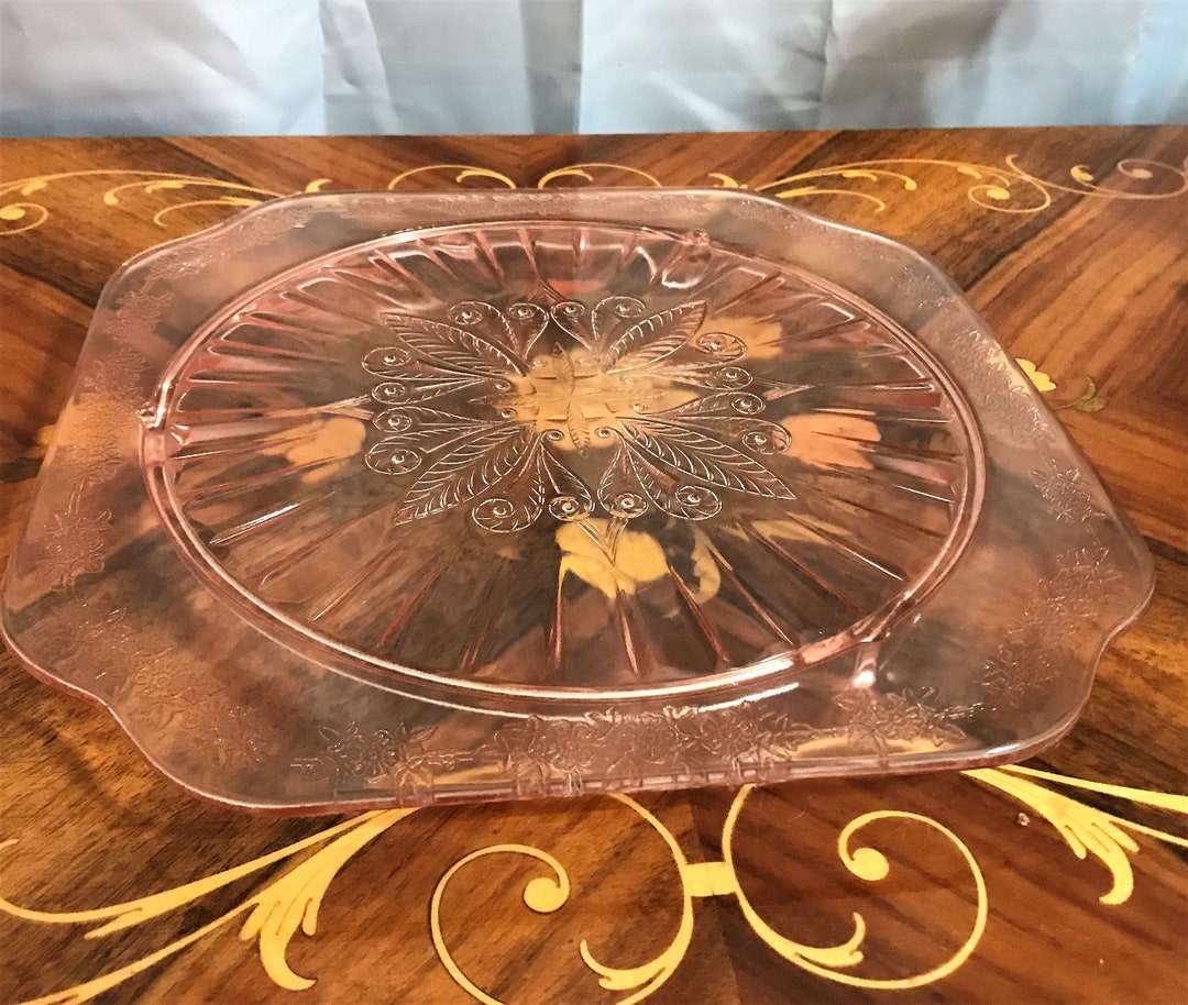 Jeanette Glass Company ADAM Pattern Pink Footed Depression Glass Cake ...