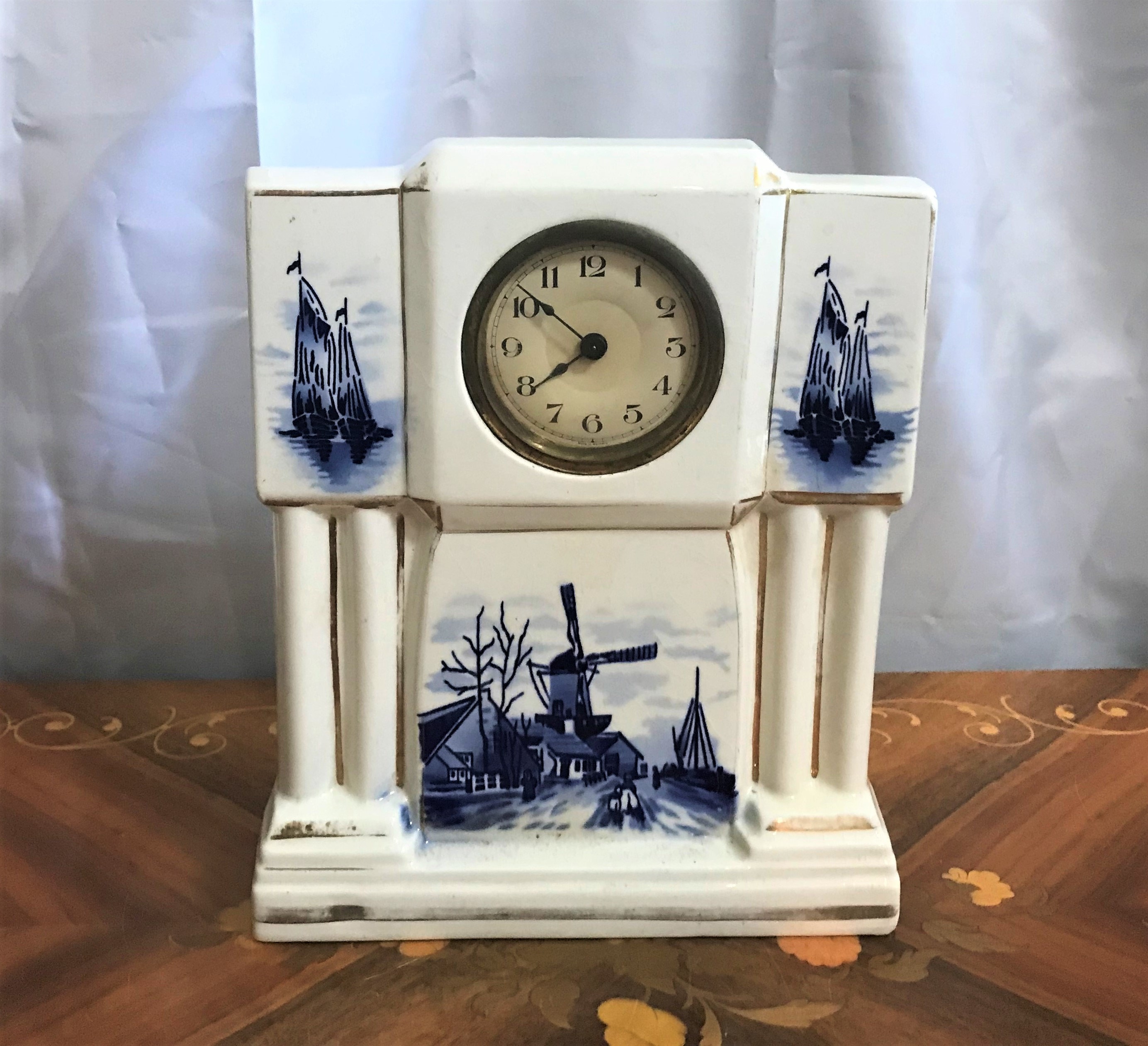 Vintage Delft Blue Mantle Clock Made In Germany Windmills | Etsy