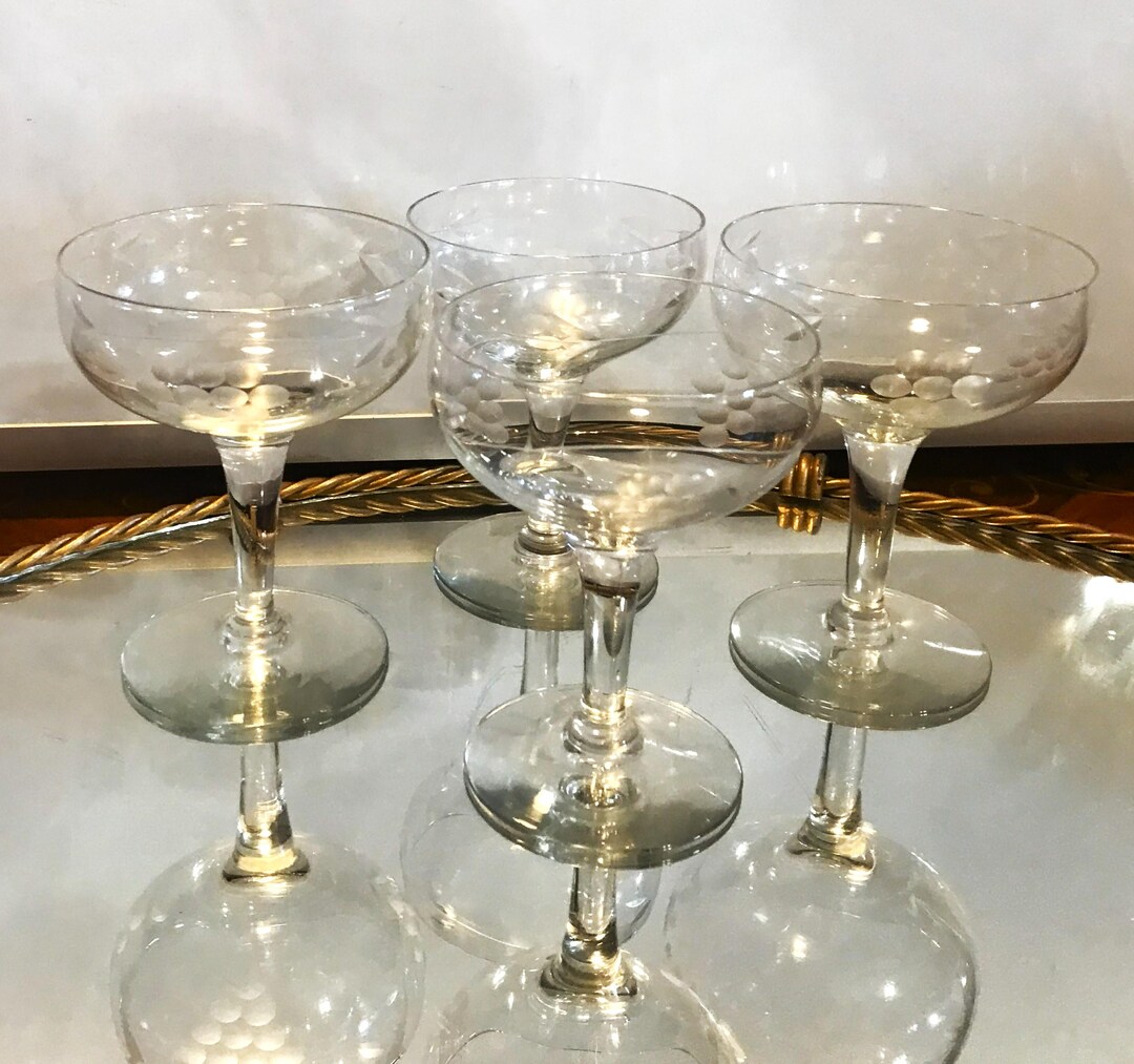 Vintage Wheel Cut Coupe or Champagne Glasses, Set of Four - Etsy