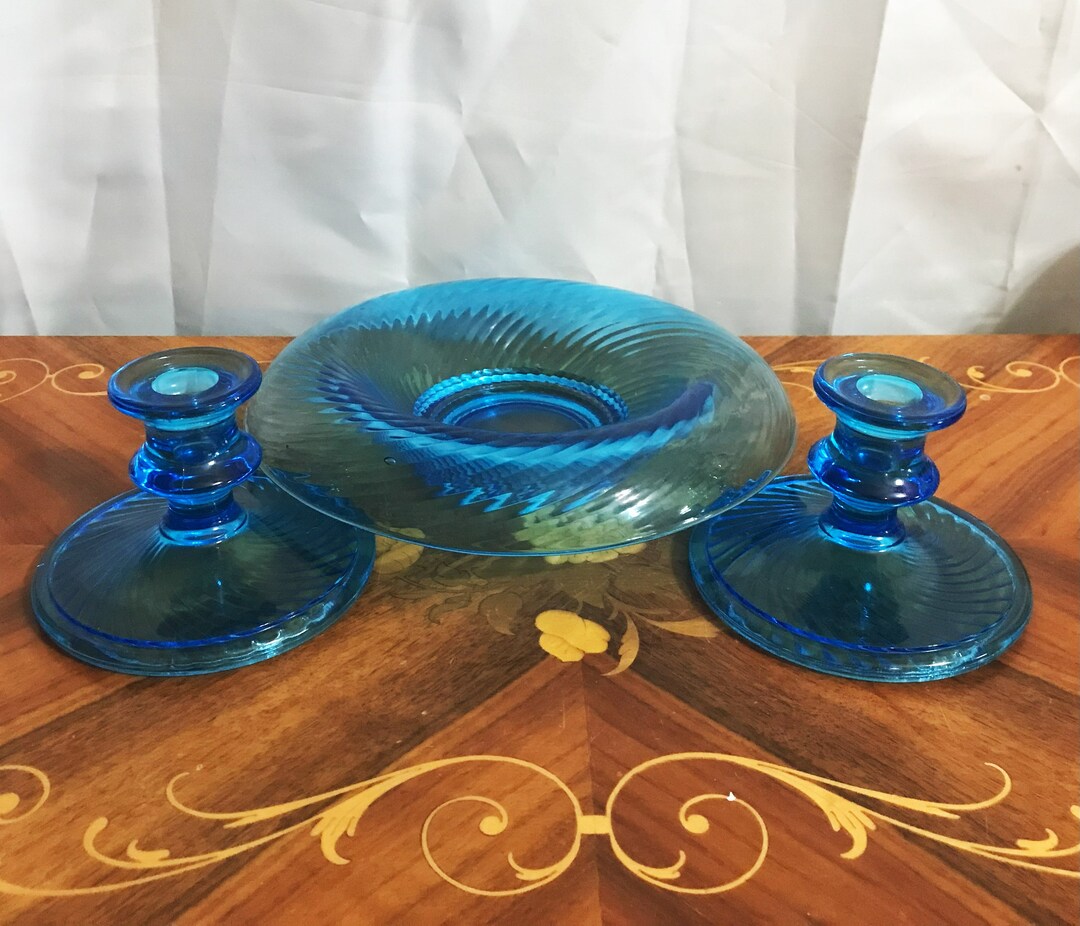 Vintage Electric Blue Spiral Swirl Console Bowl With ROLLED Edge and ...
