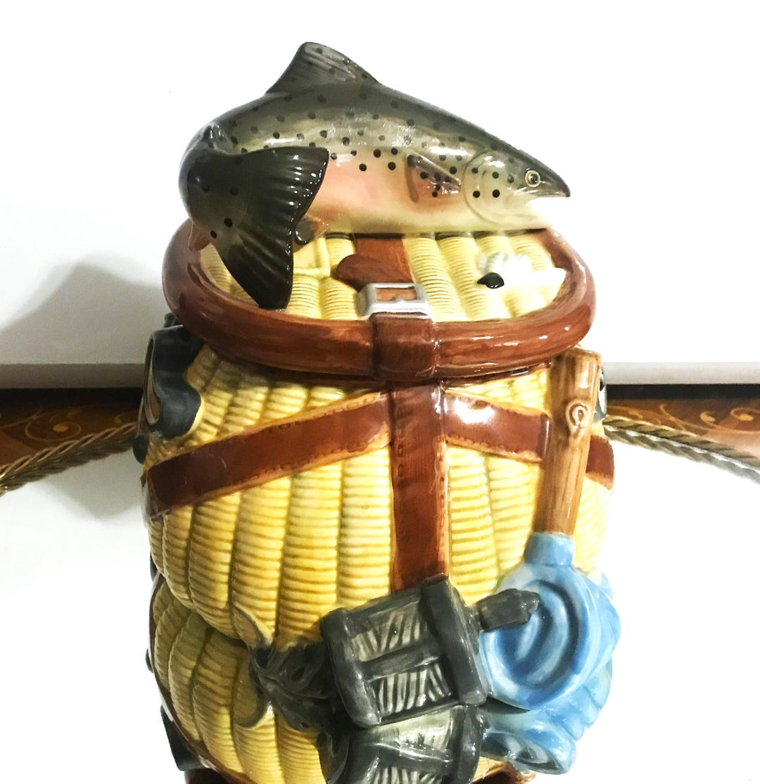 Vintage Mercuries Ceramic Trout Fishing Creel Basket Cookie Jar - Etsy