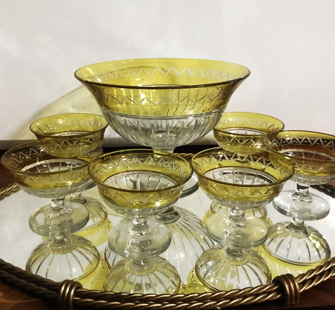 Amber Footed Compote Set: Six Matching Small Bowls - Etsy